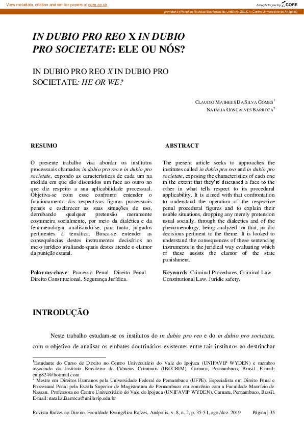 (PDF) In Dubio Pro Reo X in Dubio Pro Societate