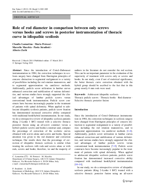 (PDF) Role of rod diameter in comparison between only screws versus ...