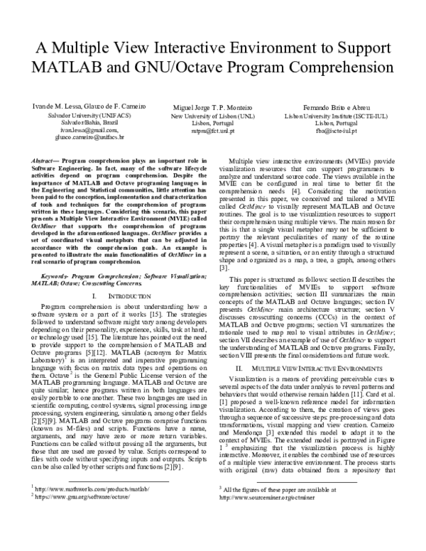 Pdf A Multiple View Interactive Environment To Support Matlab And Gnuoctave Program Comprehension