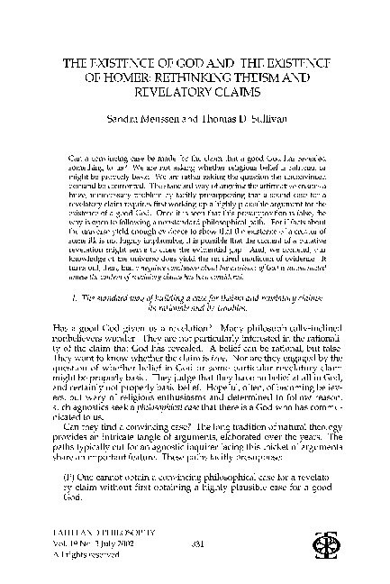 (PDF) The Existence of God and the Existence of Homer