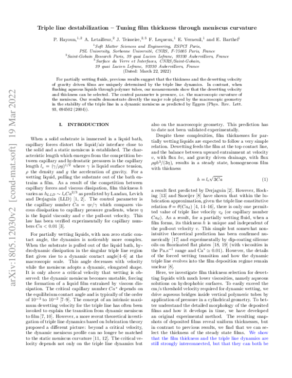 (PDF) Triple line destabilization: Tuning film thickness through ...