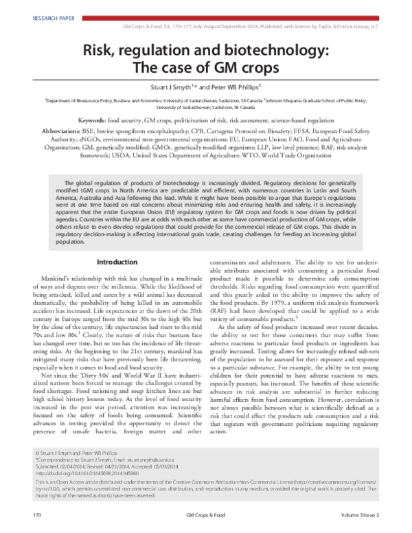 (PDF) Risk, regulation and biotechnology: The case of GM crops
