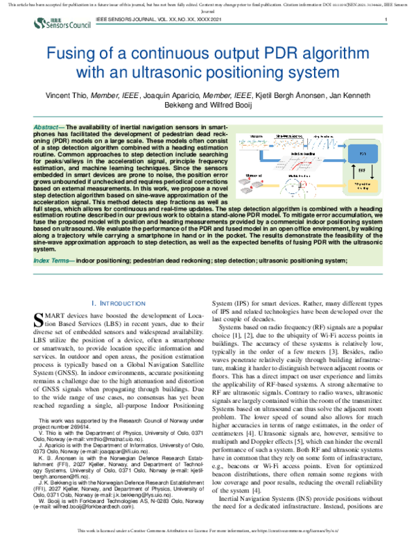 Pdf Fusing Of A Continuous Output Pdr Algorithm With An Ultrasonic