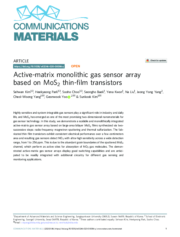 Pdf Active Matrix Monolithic Gas Sensor Array Based On Mos2 Thin Film