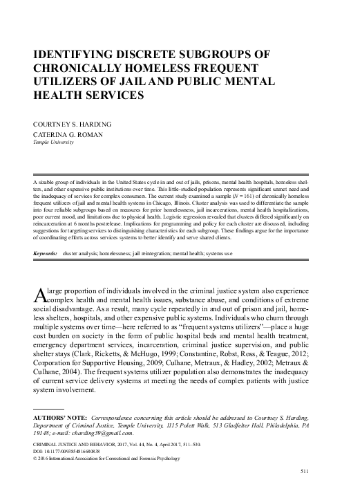 (PDF) Identifying Discrete Subgroups of Chronically Homeless Frequent ...