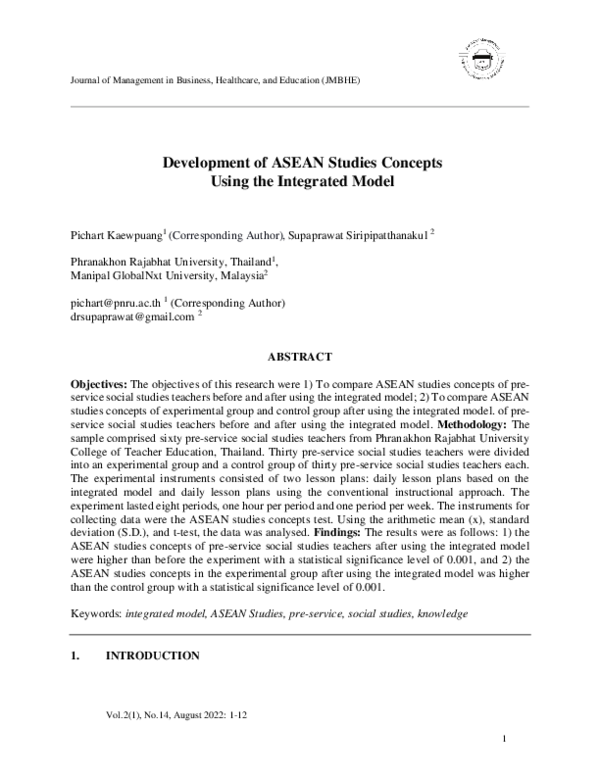 (PDF) Development of ASEAN Studies Concepts Using the Integrated Model