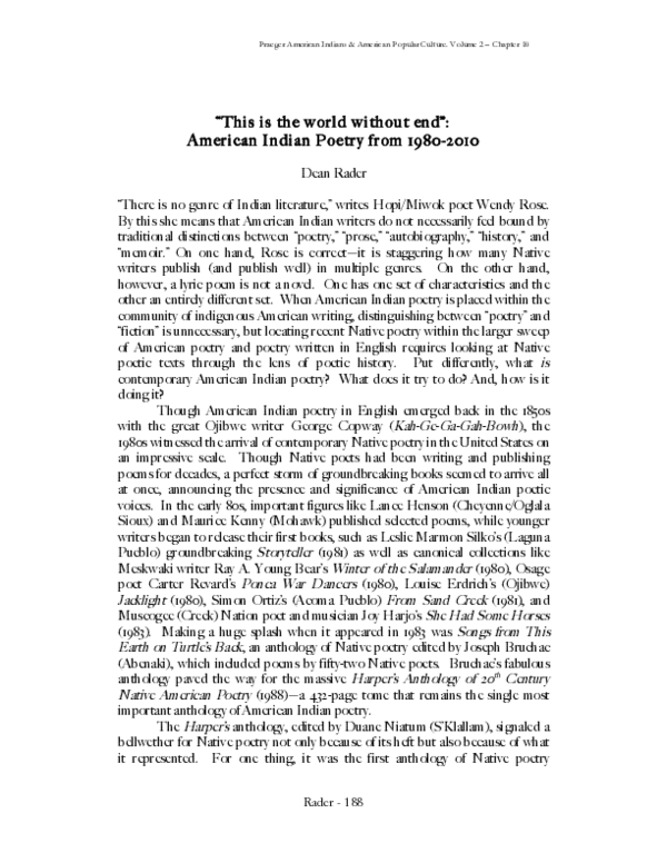 (PDF) “This is the world without end”: American Indian Poetry from 1980 ...