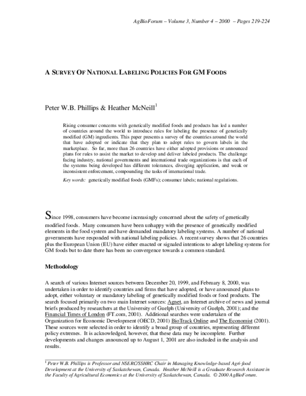 (PDF) A survey of national labeling policies for GM foods