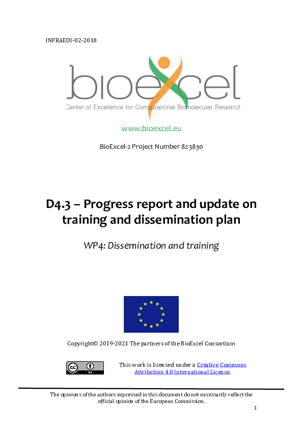 (PDF) BioExcel-2 Deliverable 2.3 - Progress report and update on training and dissemination plan
