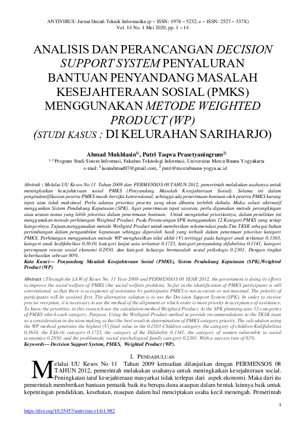 (PDF) Analisis Dan Perancangan Decision Support System Penyaluran ...