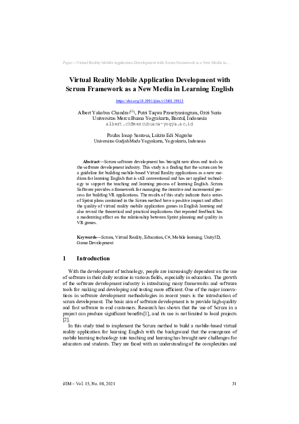 Pdf Virtual Reality Mobile Application Development With Scrum Framework As A New Media In