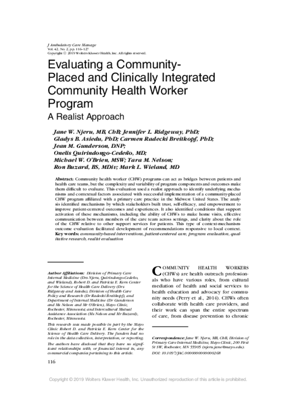 (PDF) Evaluating a Community-Placed and Clinically Integrated Community ...