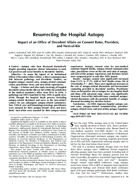 (PDF) Resurrecting the Hospital Autopsy: Impact of an Office of ...