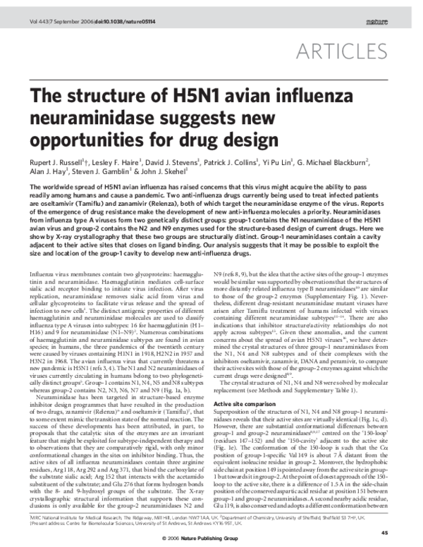 (PDF) Exploiting H5N1 Neuraminidase Structure for New Drug Design