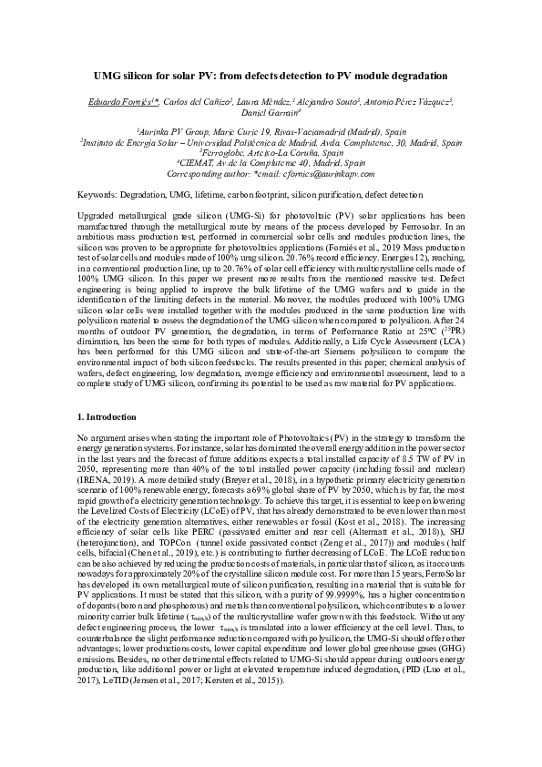 (PDF) UMG silicon for solar PV: From defects detection to PV module ...