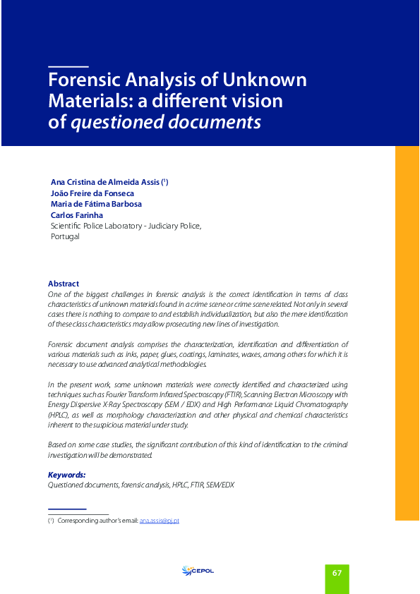 (PDF) Forensic Analysis of Unknown Materials: a different vision of questioned documents