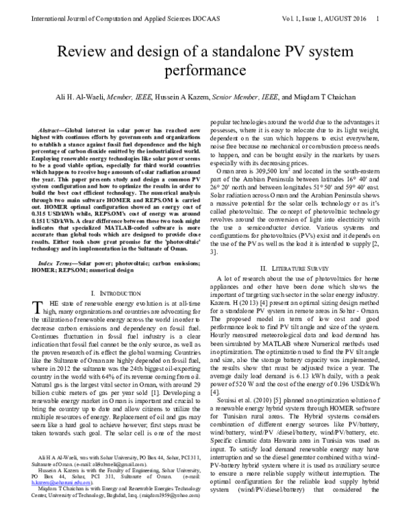 (PDF) Review and design of a standalone PV system performance