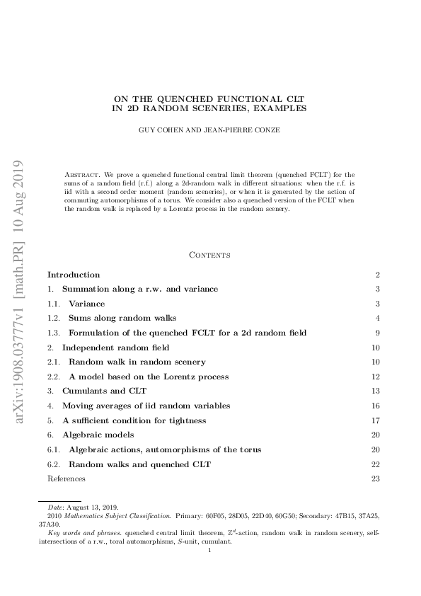 (PDF) On the quenched functional CLT in 2-d random sceneries, examples