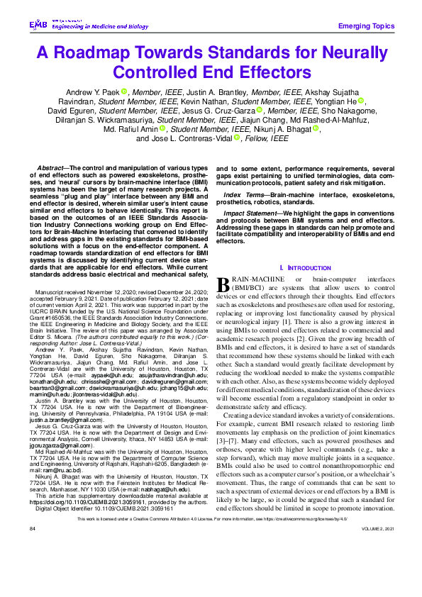 (PDF) A Roadmap Towards Standards for Neurally Controlled End Effectors