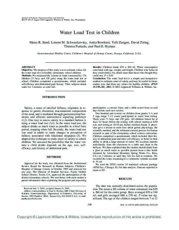 (PDF) Water Load Test in Children