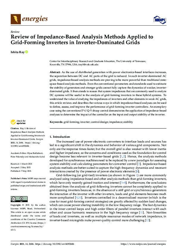 (PDF) Review of Impedance-Based Analysis Methods Applied to Grid-Forming Inverters in Inverter ...