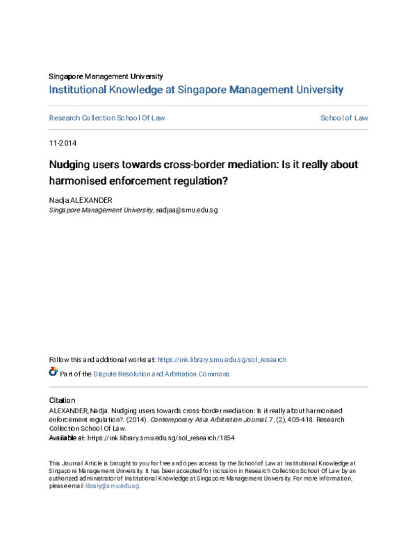 (PDF) Nudging Users Towards Cross-Border Mediation: Is it Really About ...