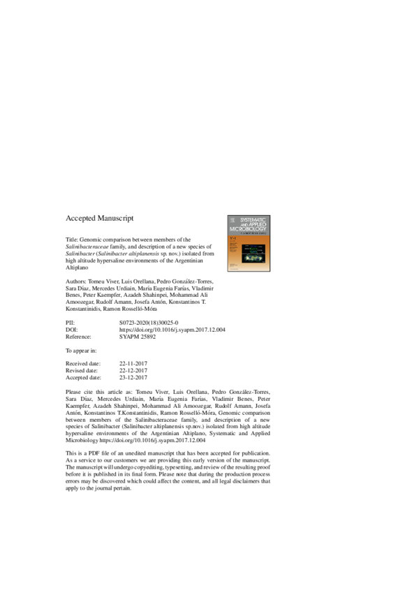 (PDF) Genomic comparison between members of the Salinibacteraceae ...