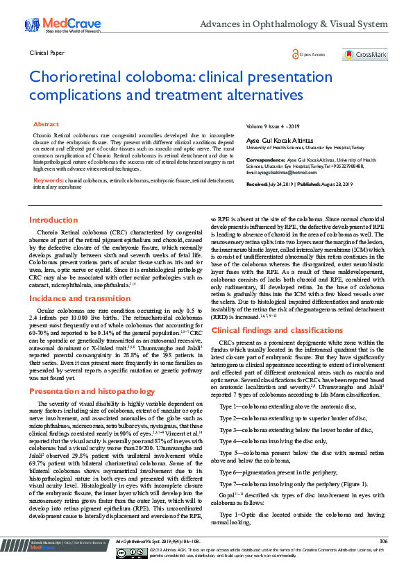 (PDF) Chorioretinal coloboma: clinical presentation complications and ...