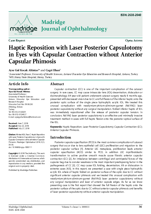 (PDF) Haptic Reposition with Laser Posterior Capsulotomy in Eyes with ...