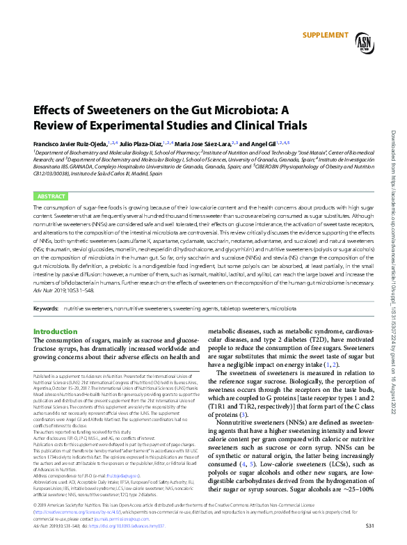 (PDF) Effects of Sweeteners on the Gut Microbiota: A Review of ...