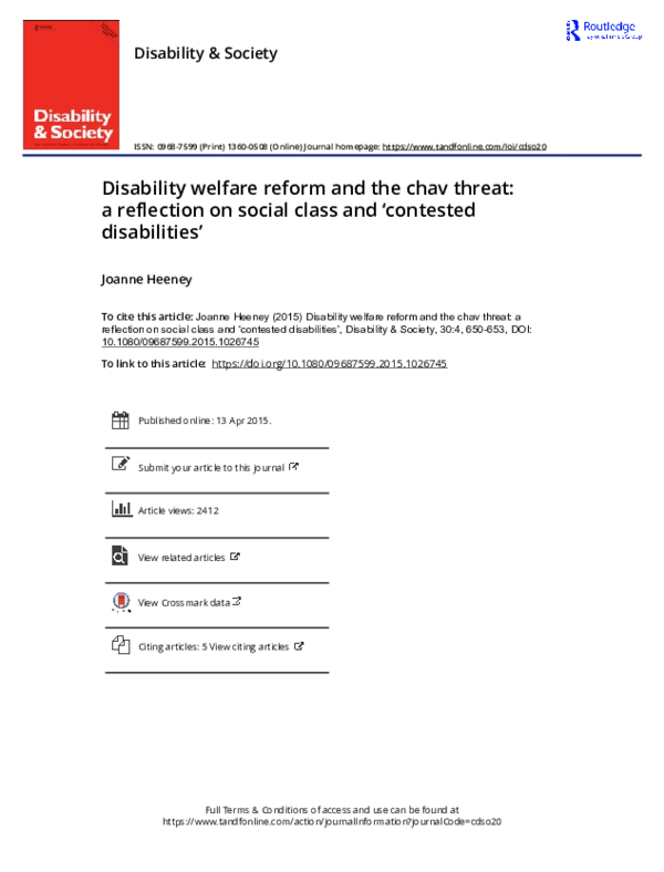 (PDF) Disability welfare reform and the chav threat: a reflection on ...
