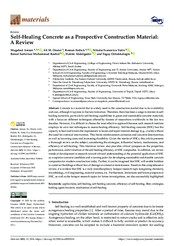 (PDF) Self-Healing Concrete as a Prospective Construction Material: A ...