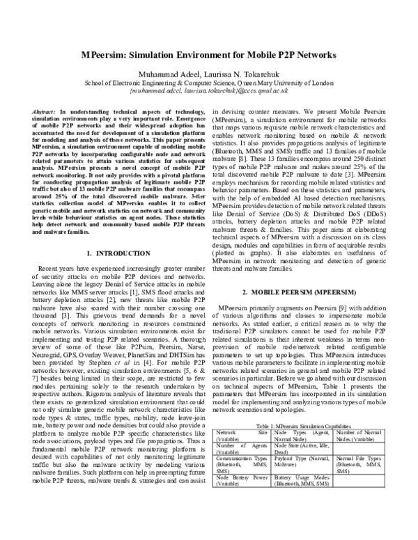 (PDF) MPeersim: Simulation environment for mobile P2P networks