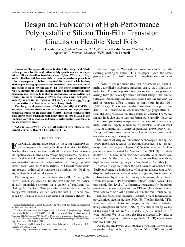 Design and fabrication of high-performance polycrystalline silicon thin-film transistor circuits ...