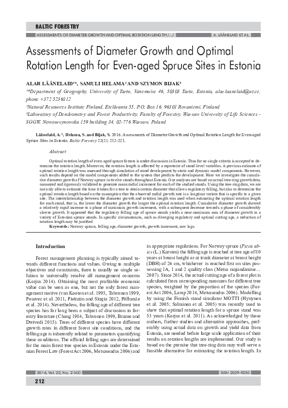 (PDF) Assessments of diameter growth and optimal rotation length for ...