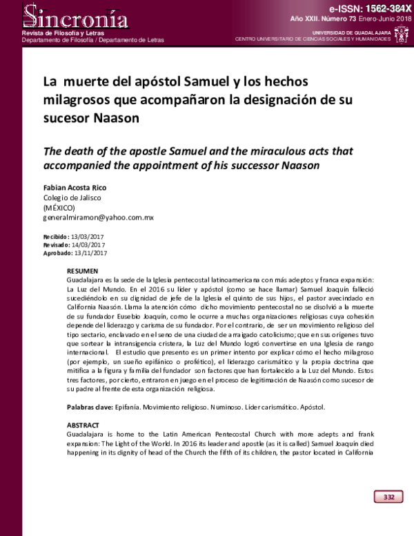 (PDF) La muerte del apóstol Samuel y los hechos milagrosos que ...
