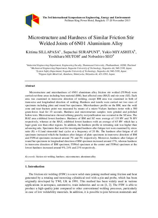 (PDF) Microstructure and Hardness of Similar Friction Stir Welded Joints of 6N01 Aluminium Alloy ...