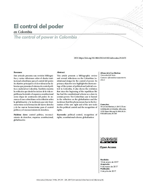 (PDF) El control del poder en Colombia
