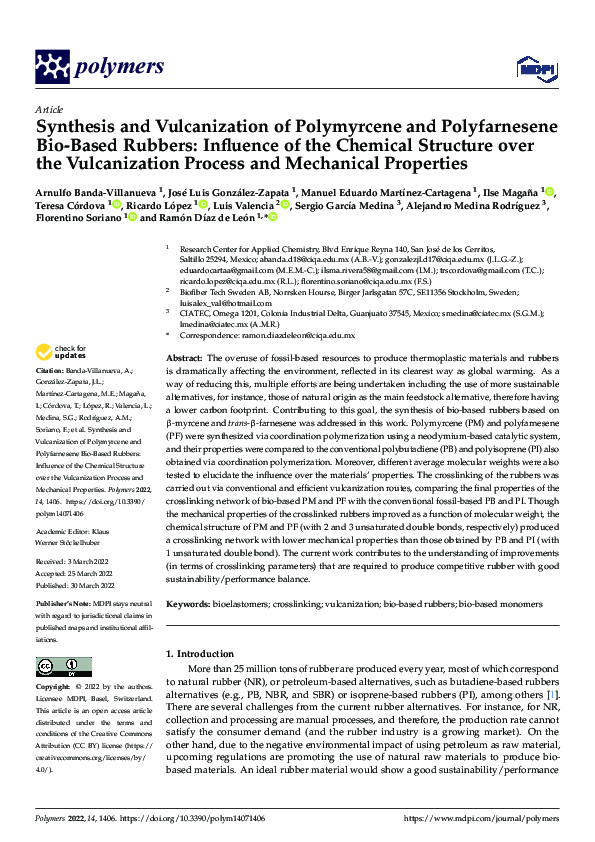 (PDF) Synthesis and Vulcanization of Polymyrcene and Polyfarnesene Bio ...