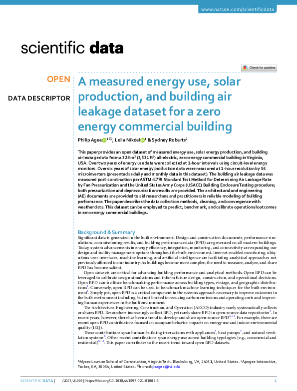 (PDF) A measured energy use, solar production, and building air leakage ...