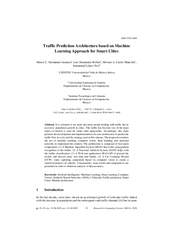 Pdf Machine Learning Traffic Prediction For Smart Cities