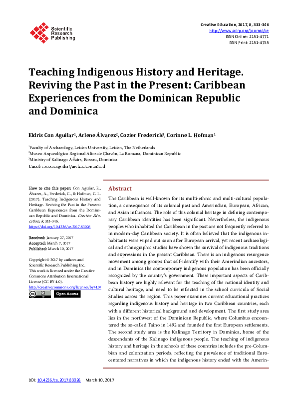 (PDF) Teaching Indigenous History and Heritage. Reviving the Past in ...