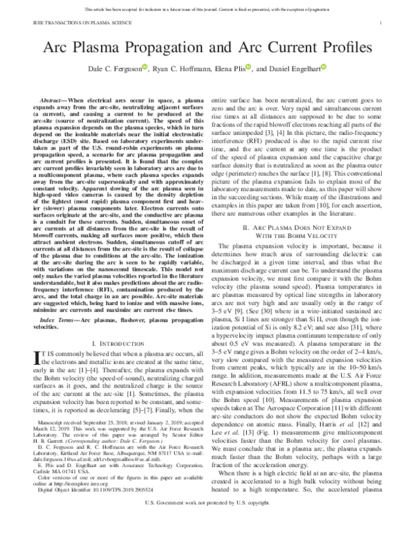 (PDF) Arc Plasma Propagation and Arc Current Profiles