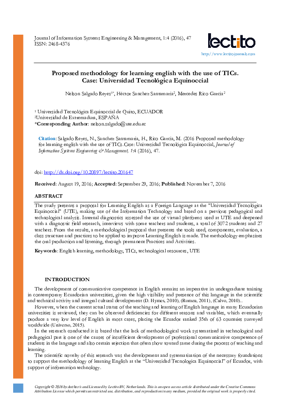 (PDF) Proposed methodology for learning english with the use of TICs ...