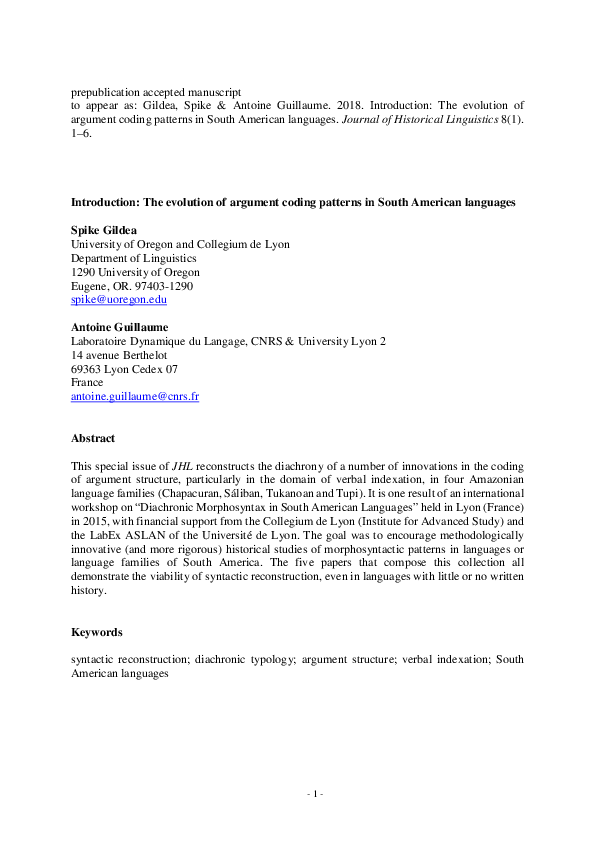 Pdf Introduction The Evolution Of Argument Coding Patterns In South