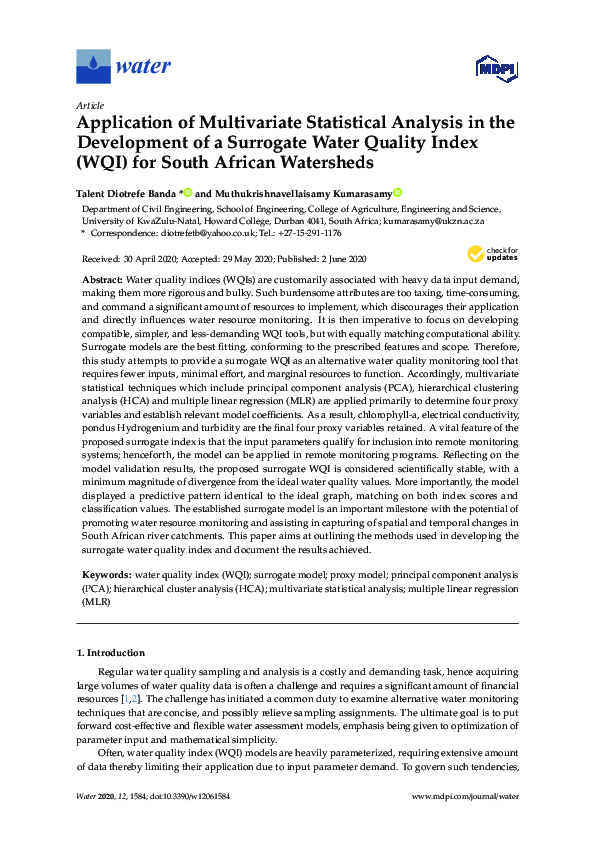 (PDF) Application of Multivariate Statistical Analysis in the Development of a Surrogate Water ...