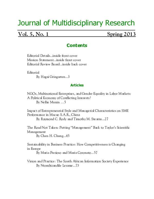 (PDF) Journal of Multidisciplinary Research | Nellie Munin - Academia.edu