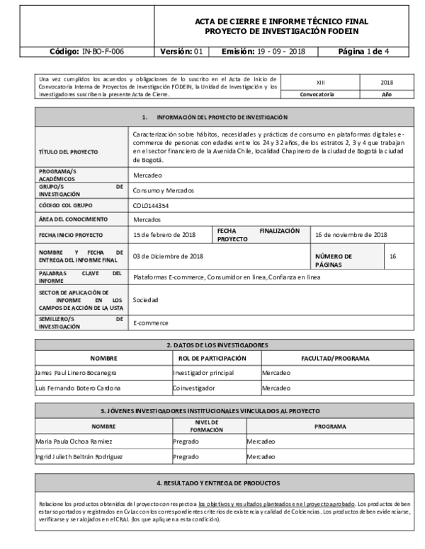 (PDF) Acta de cierre e informe técnico final proyecto de investigación FODEIN. Caracterización ...