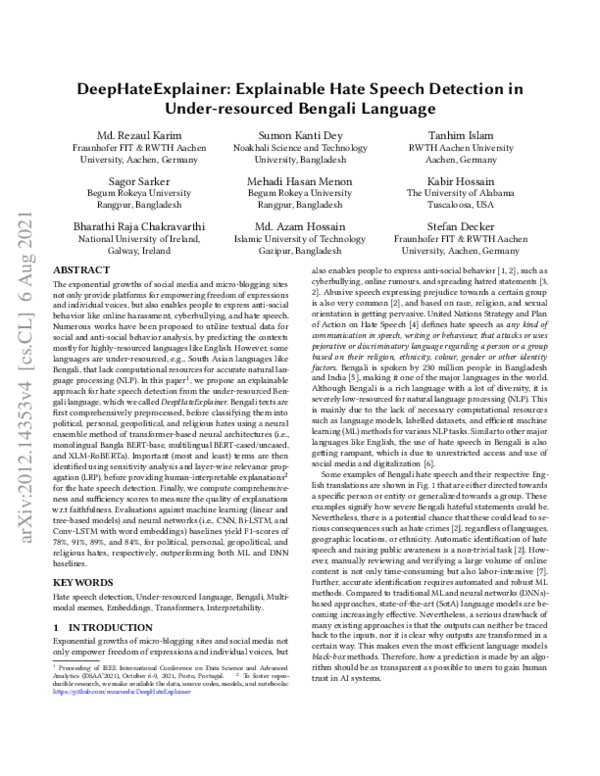 (PDF) DeepHateExplainer: Explainable Hate Speech Detection in Under-resourced Bengali Language