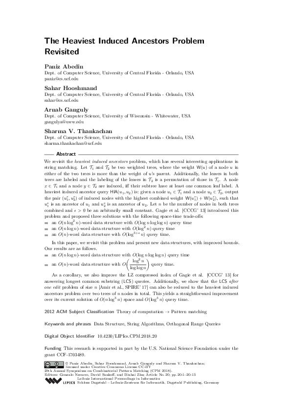 (PDF) The Heaviest Induced Ancestors Problem Revisited | sahar hooshmand - Academia.edu